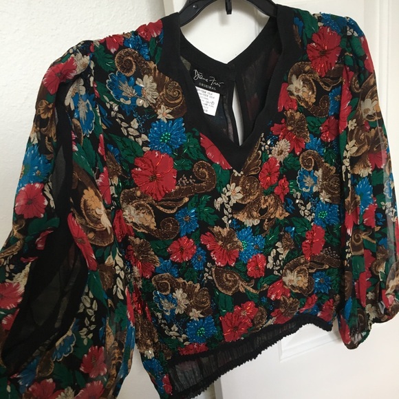 Tops | Diane Freis Original Floral Beaded Silk Blouse | Poshmark